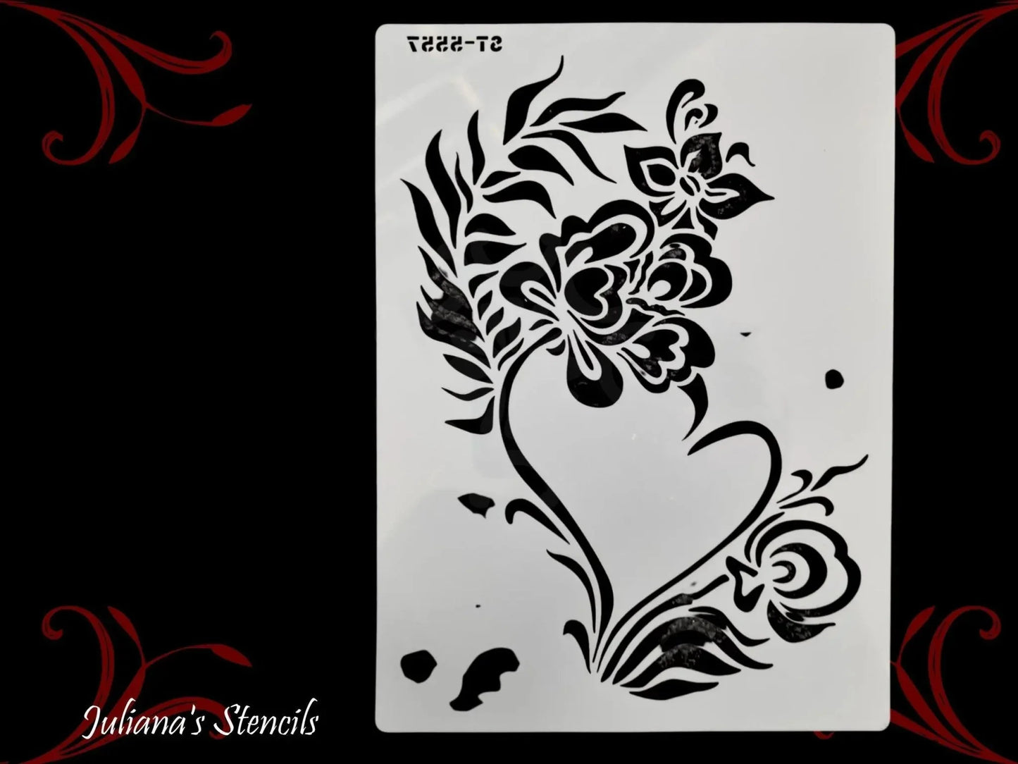 Floral Heart Vintage furniture paint stencil (A4 Size) - Vintique Concepts