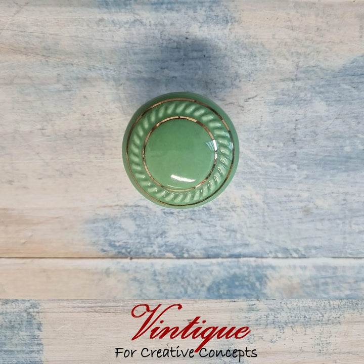 ITALIA Ceramic Cabinet Drawer Knob GREEN with Gold inlay 35mm Dia