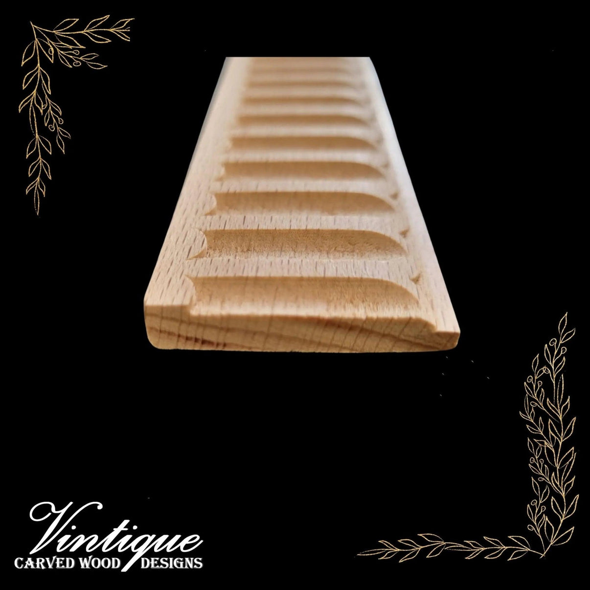 large Fluted Wood border / Furniture trim moulding 35mm wide - Vintique ...