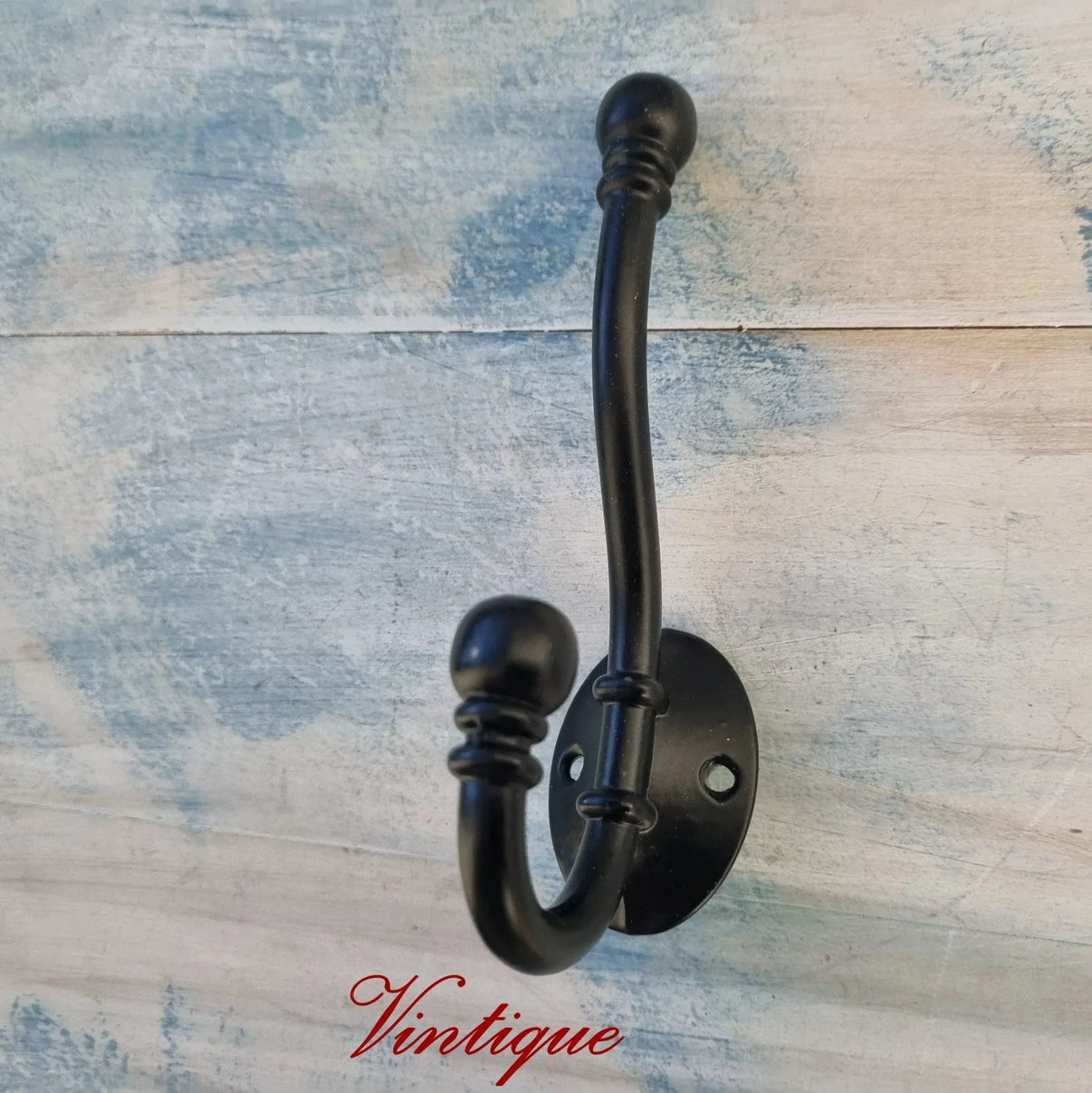 Black Coat Hook - Metal Ball Elegant Double Prong 130mm Long Hook